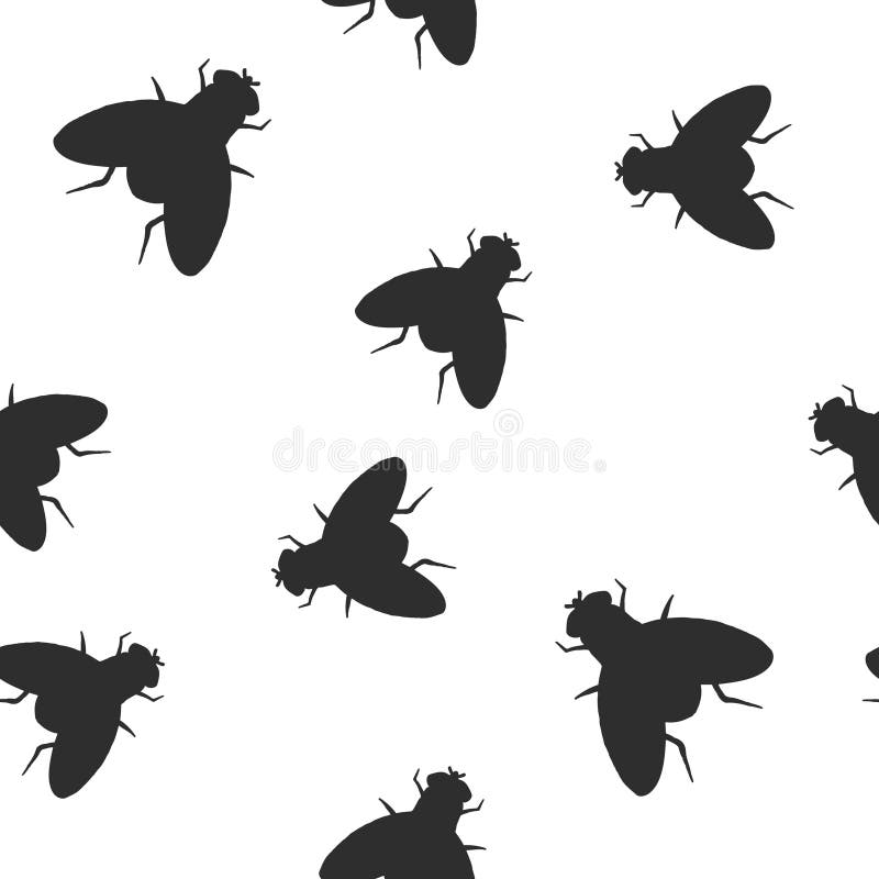 Fly. Vector Illustration. Seamless Pattern of Flying Insect. Monochrome ...