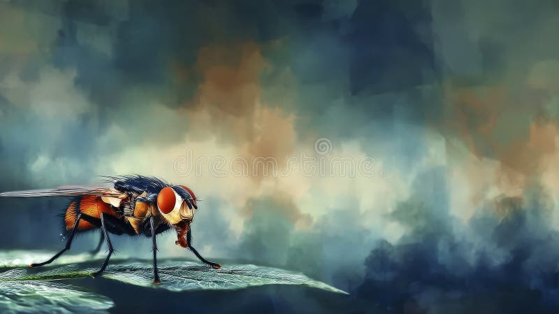 A Fly Walking Elegantly on a Textured Green Leaf Stock Illustration ...