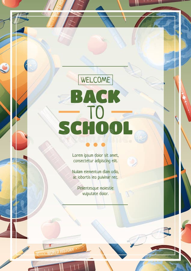 Flyer Design with School Backpack, Globe and Textbooks. School Time ...