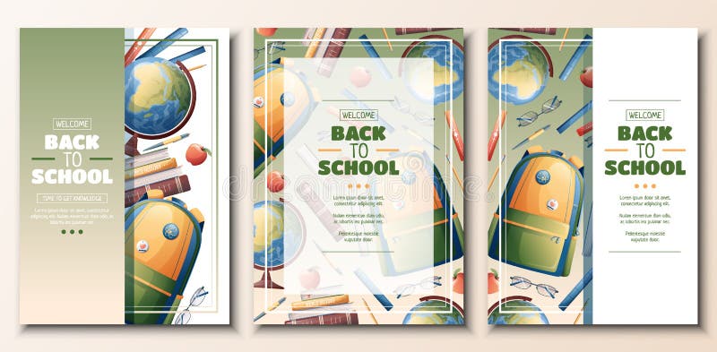 Flyer Design with School Backpack, Globe and Textbooks. School Time ...