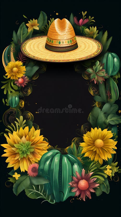 Flyer Design Template Empty Cacti with Sombrero on Black Background ...