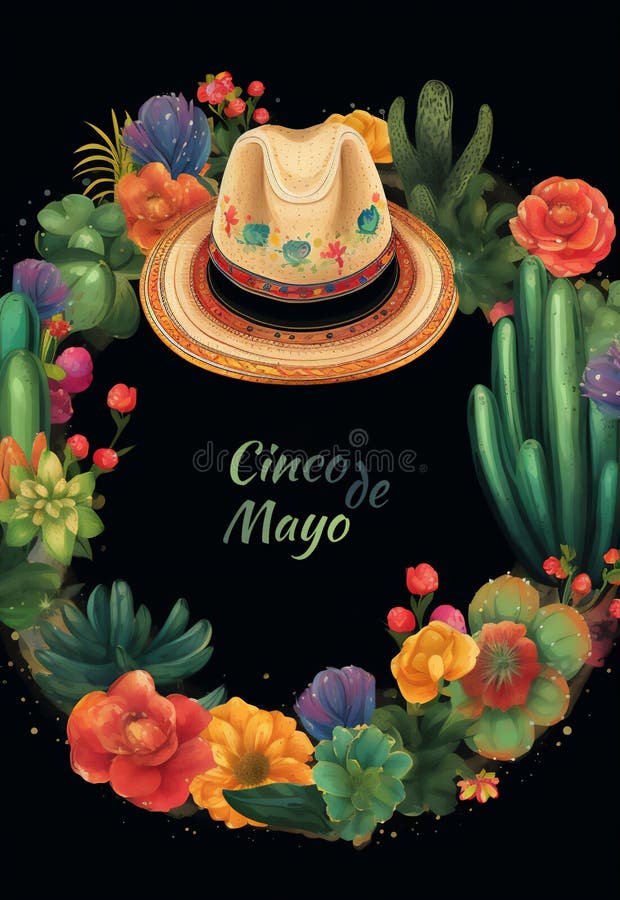 Flyer Design Template Empty Cacti with Sombrero on Black Background ...