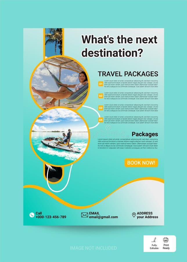 What S the Next Destination Travel Packages Book Now Flyer Stock Vector ...