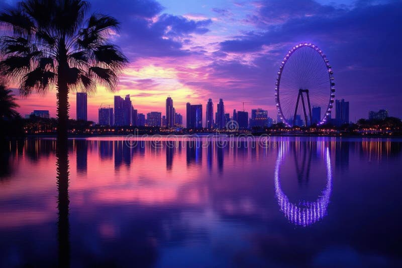 Flyer at Sunset with Reflection in the Lake. Urban City Wallpaper Stock ...