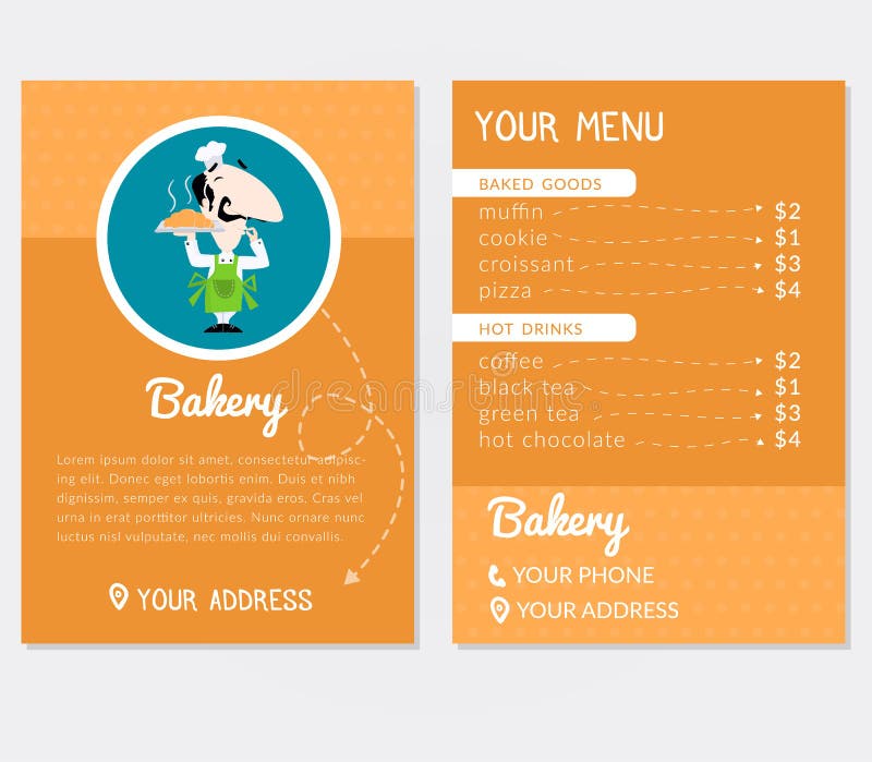 Flyer Template for a Bakery with Cartoon Style Illustration of an ...