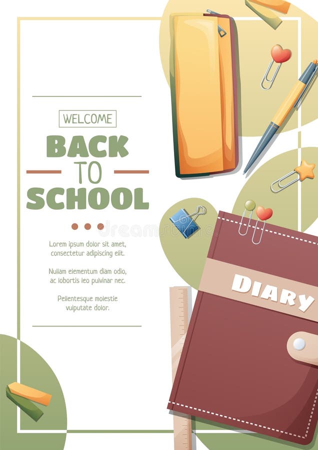 Flyer Template with Diary with a Pencil Case.. School Time, Back To ...