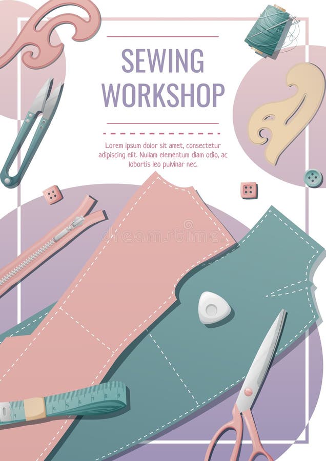 Flyer Template with Pattern, Thread, Pattern, Scissors. Needlework ...