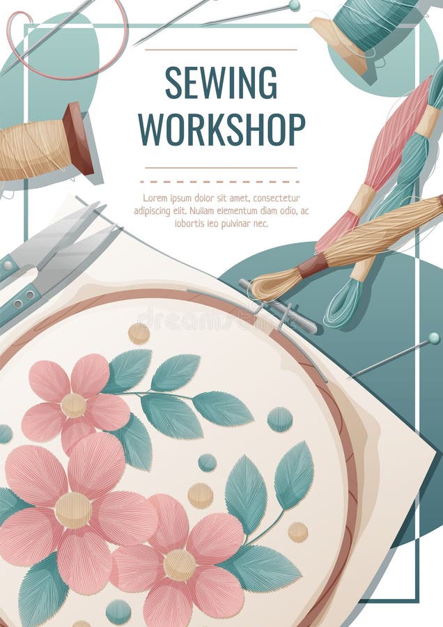 Flyer Template for Sewing Atelier, Workshop. Poster with Hoop, Thread ...