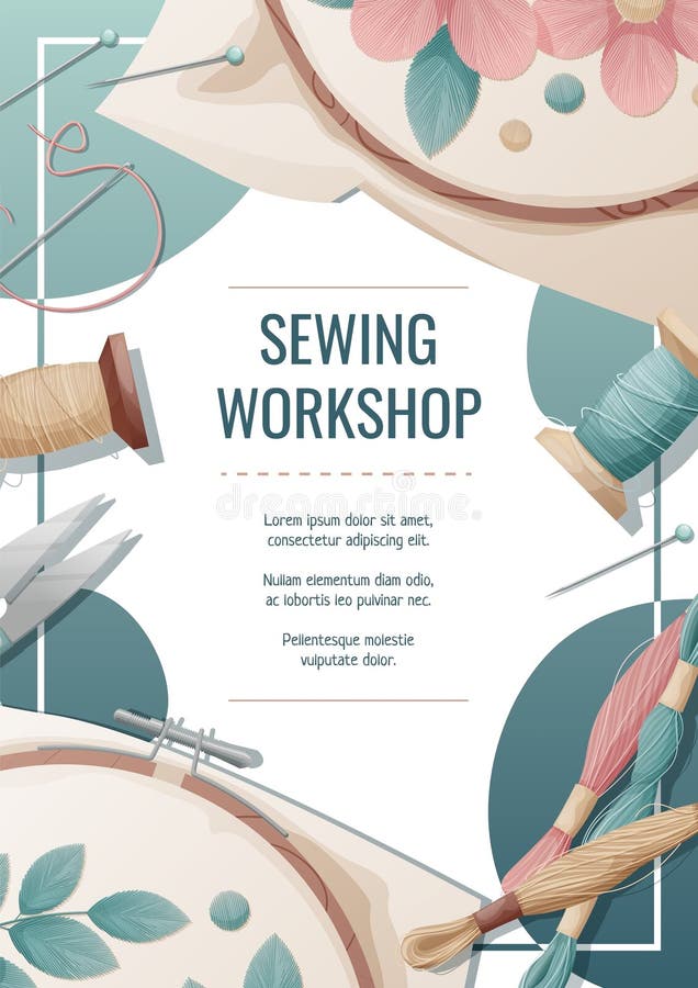 Flyer Template for Sewing Atelier, Workshop. Poster with Hoop, Thread ...