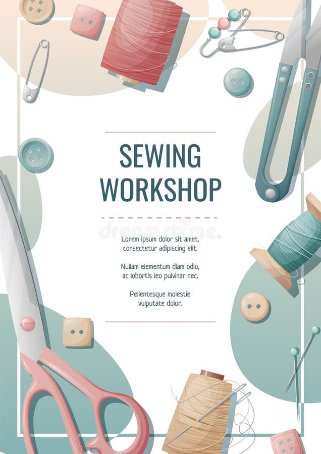 Flyer Template for Sewing Atelier, Workshop. Poster with Threads ...