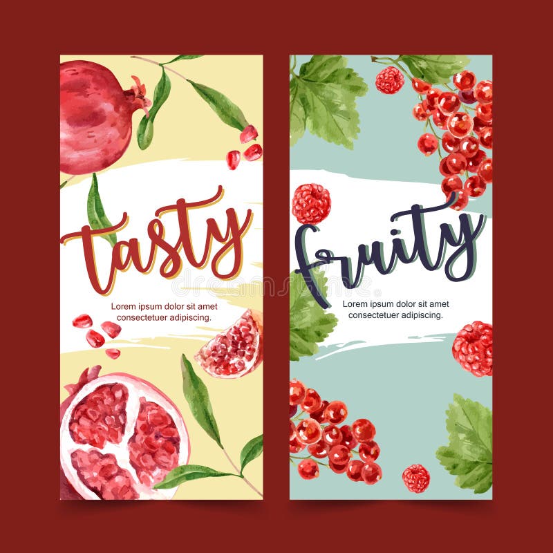 Flyer Watercolor Design with Beautiful Fruits Theme, Creative with Ruby ...