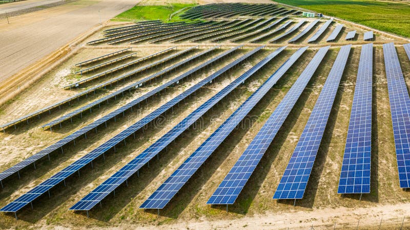 Flying Above Amazing View of Solar Panels on Dry Field Stock Image ...