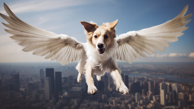 Flying Above the City Dog with Wings Stock Illustration - Illustration ...