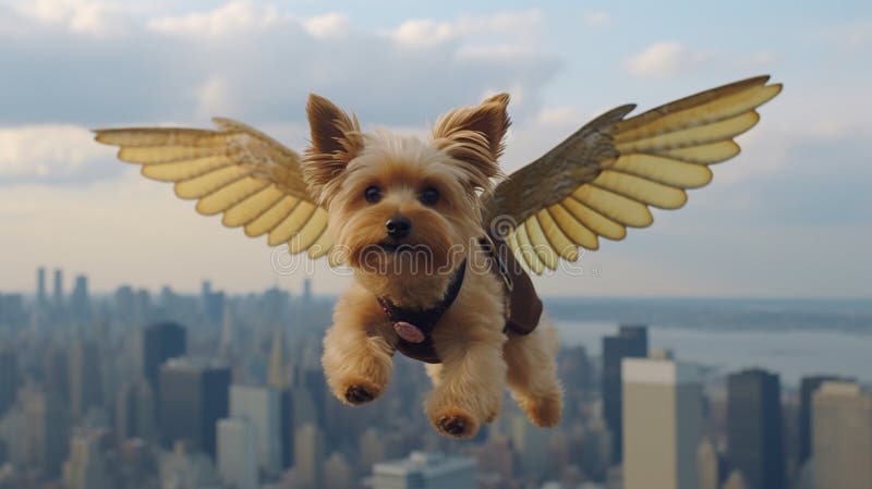 Flying Above the City Dog with Wings Stock Illustration - Illustration ...