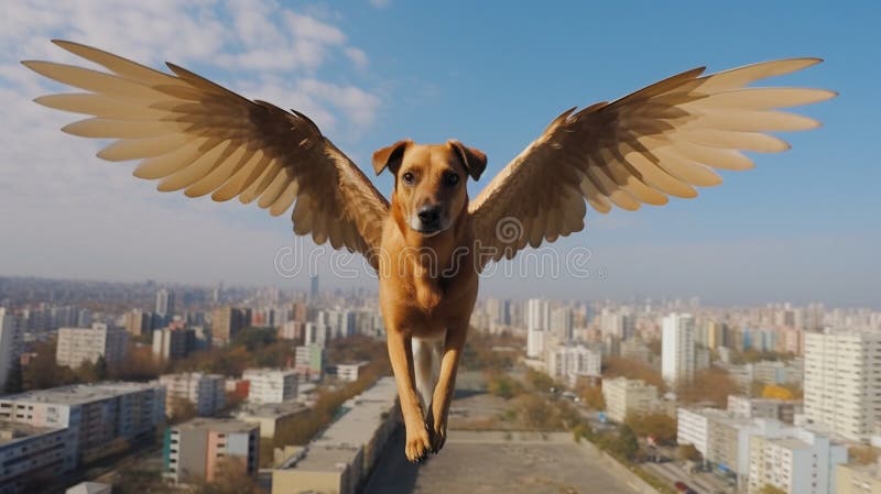 Flying Above the City Dog with Wings Stock Illustration - Illustration ...