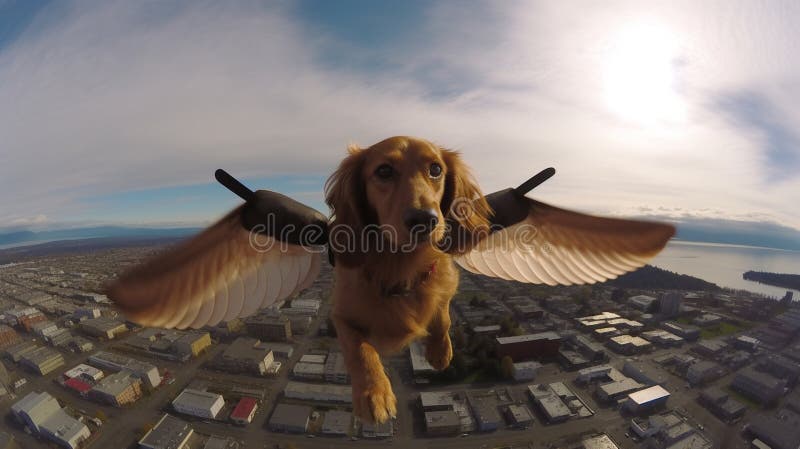 Flying Above the City Dog with Wings Stock Illustration - Illustration ...
