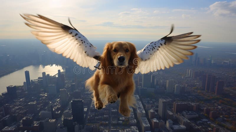 Flying Above the City Dog with Wings Stock Illustration - Illustration ...