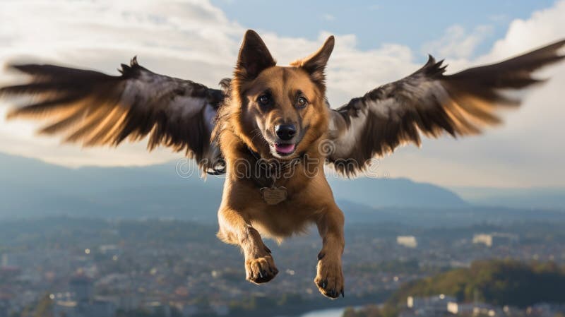 Flying Above the City Dog with Wings Stock Illustration - Illustration ...