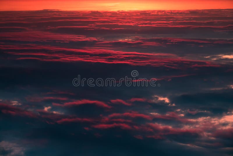 Flying Above Dark Clouds in Red Sky at Sunrise Stock Image - Image of ...