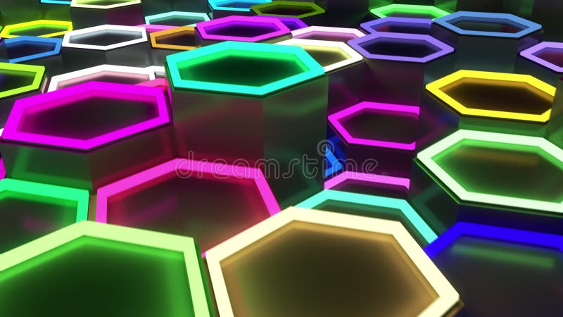 Colorful Hexagonal Polygons with Lightning Illuminated Cups Moves Up ...