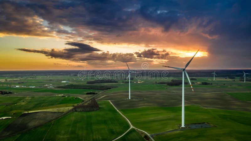 Flying Above Wonderful Wind Turbines at Dusk Stock Image - Image of ...