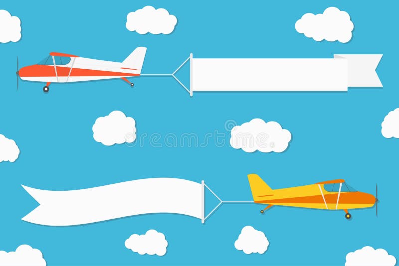 Flying Advertising Banner. Planes with Horizontal Banners on Blue Sky ...