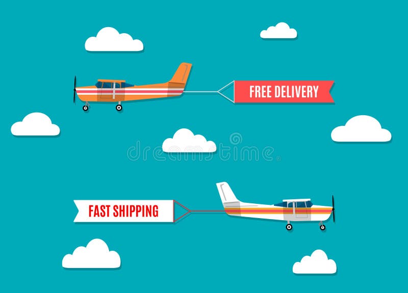 Flying Vintage Plane with the Advertising Banner Stock Vector ...