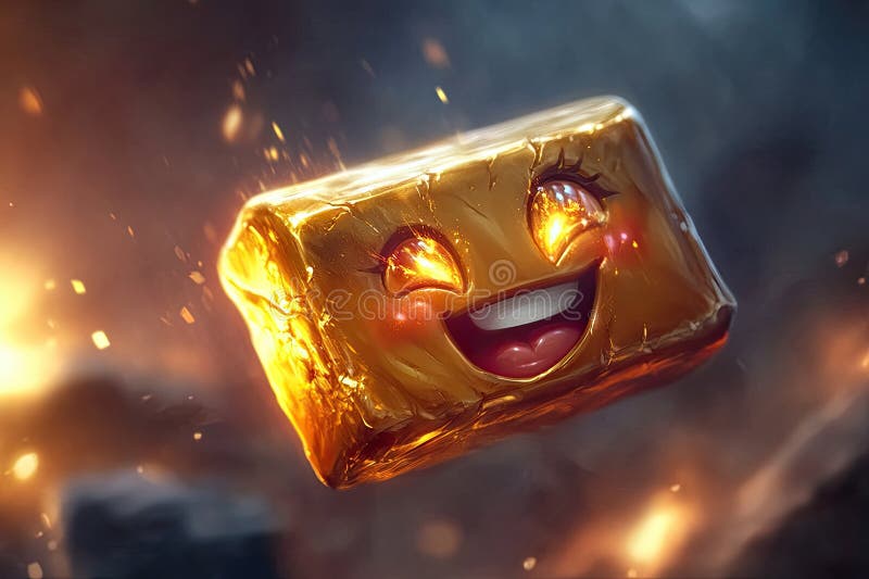 Flying in Air Smiling Gold Bar Illustration Generative AI Stock ...