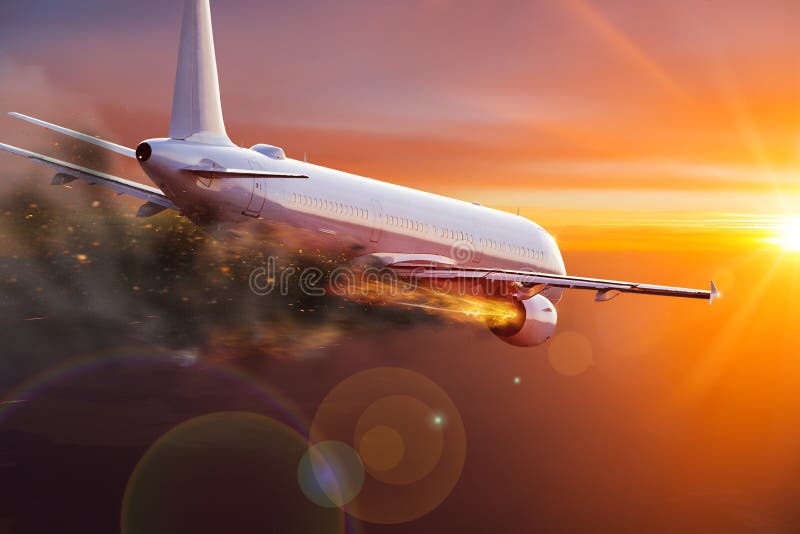 Flying Aircraft with Exploding Aero Engine Stock Image - Image of plane ...