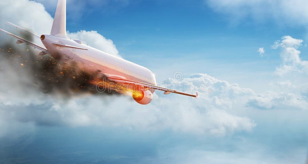 Flying Aircraft with Exploding Aero Engine Stock Illustration ...