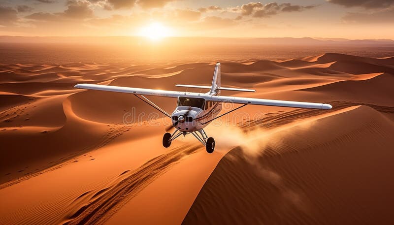 Flying Aircraft Wing in Sunset Sky, Propeller Spins in Mid Air ...