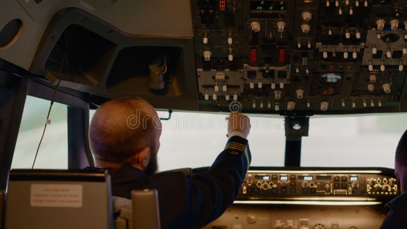 Airplane Cockpit with Flying Command on Control Panel Stock Video ...