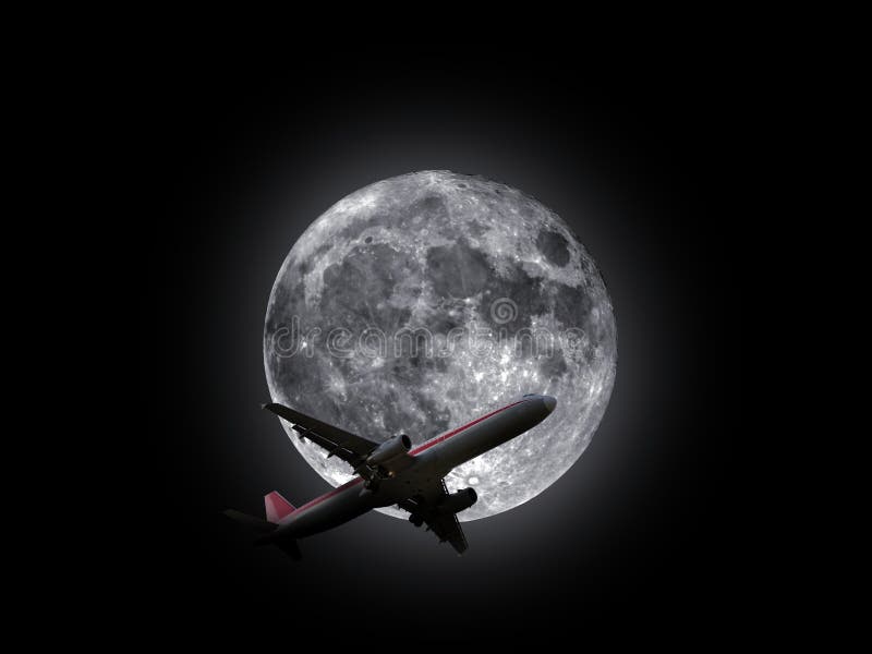 Flying Airplane Across Moon Stock Image - Image of transportation ...