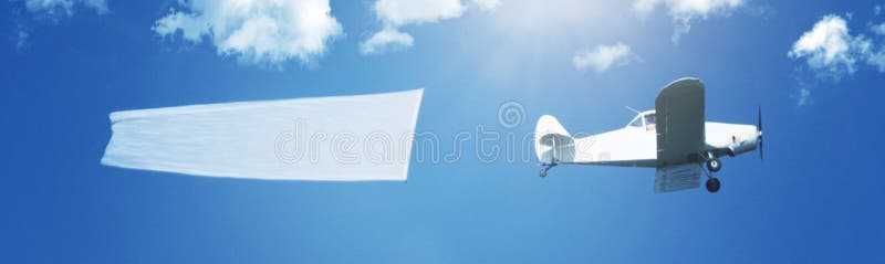 Flying Airplane Aircraft with String Pulling and a White Copy Space ...