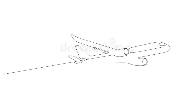 Flying Airplane Minimalist Continuous One Line Drawing Thin Line Stock ...