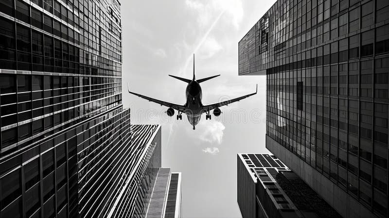 Flying Airplane and Modern Architecture Building AI Generated Stock ...