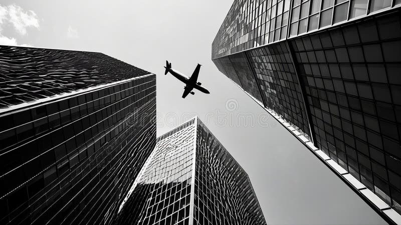 Flying Airplane and Modern Architecture Building AI Generated Stock ...
