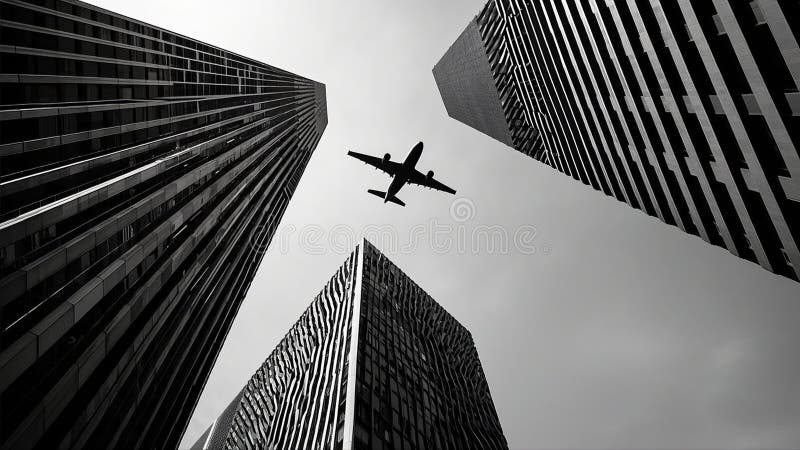 Flying Airplane and Modern Architecture Building AI Generated Stock ...