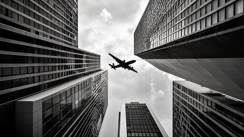 Flying Airplane and Modern Architecture Building AI Generated Stock ...