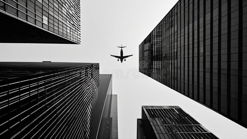 Flying Airplane and Modern Architecture Building AI Generated Stock ...