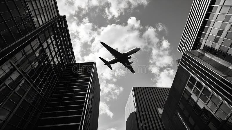 Flying Airplane and Modern Architecture Building AI Generated Stock ...