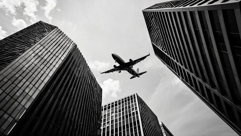 Flying Airplane and Modern Architecture Building AI Generated Stock ...