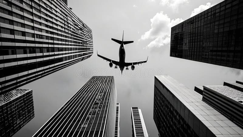 Flying Airplane and Modern Architecture Building AI Generated Stock ...