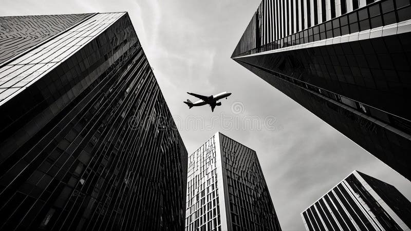 Flying Airplane and Modern Architecture Building AI Generated Stock ...