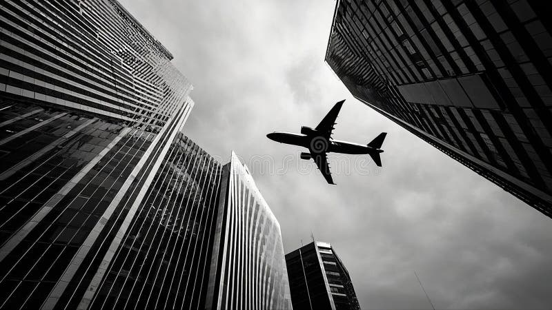 Flying Airplane and Modern Architecture Building AI Generated Stock ...