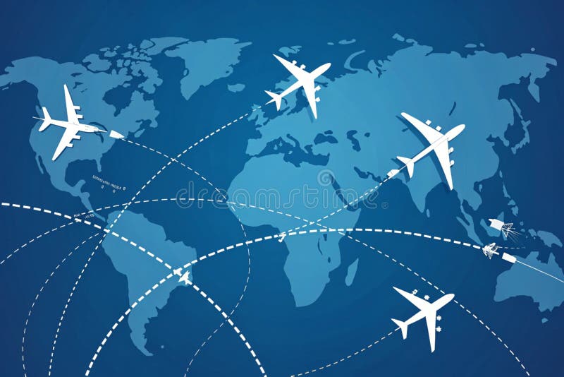 Flying Airplanes World Map Abstract Vector Background - Flying White ...