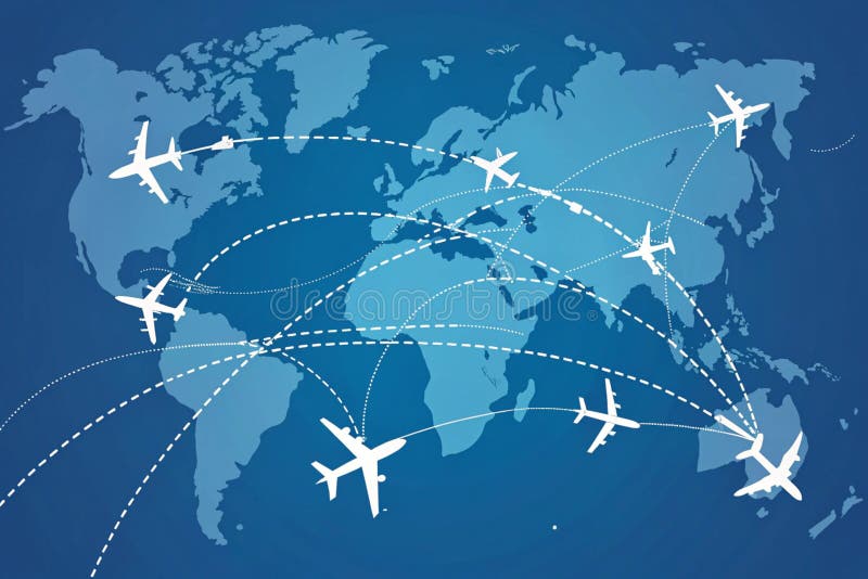 Flying Airplanes World Map Abstract Vector Background - Flying White ...