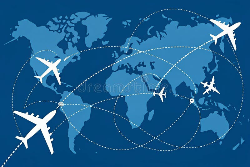 Flying Airplanes World Map Abstract Vector Background - Flying White ...