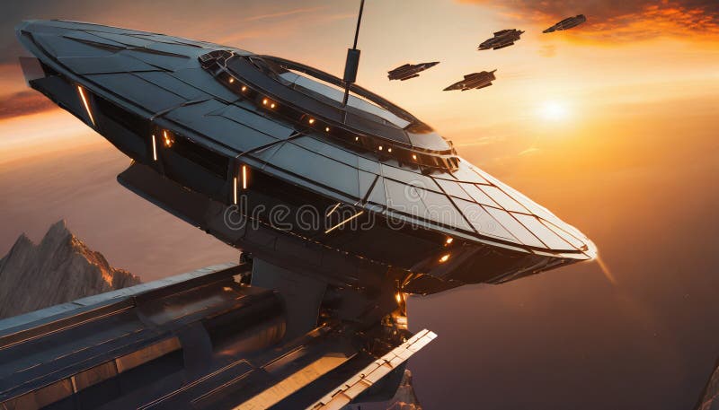 Flying alien ship stock illustration. Illustration of vehicle - 327951307