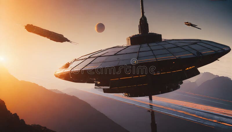 Flying alien ship stock illustration. Illustration of reflection ...